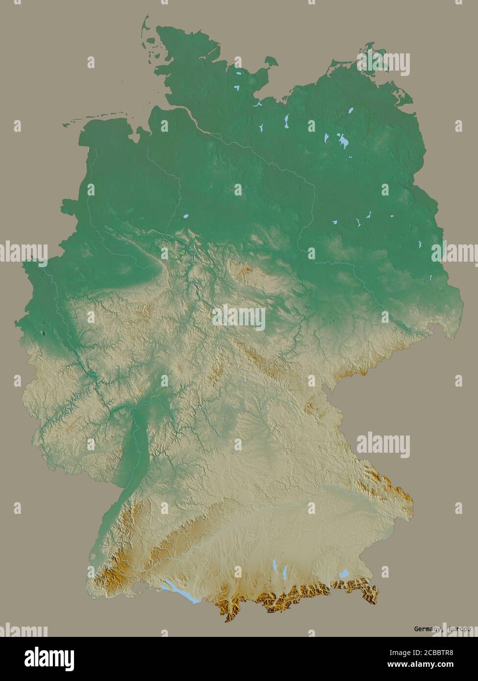 Shape of Germany with its capital isolated on a solid color background ...