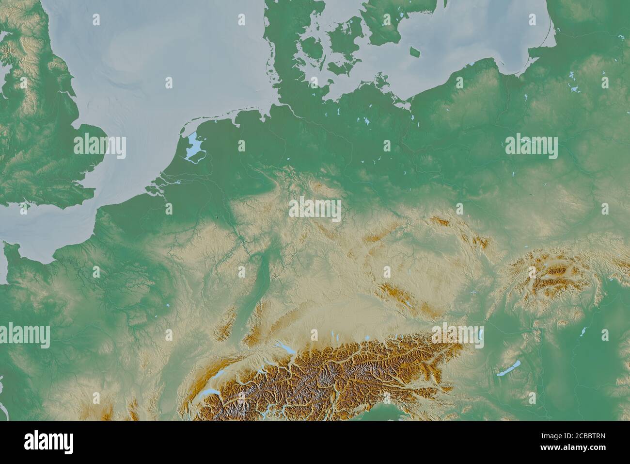Extended area of Germany. Topographic relief map. 3D rendering Stock ...