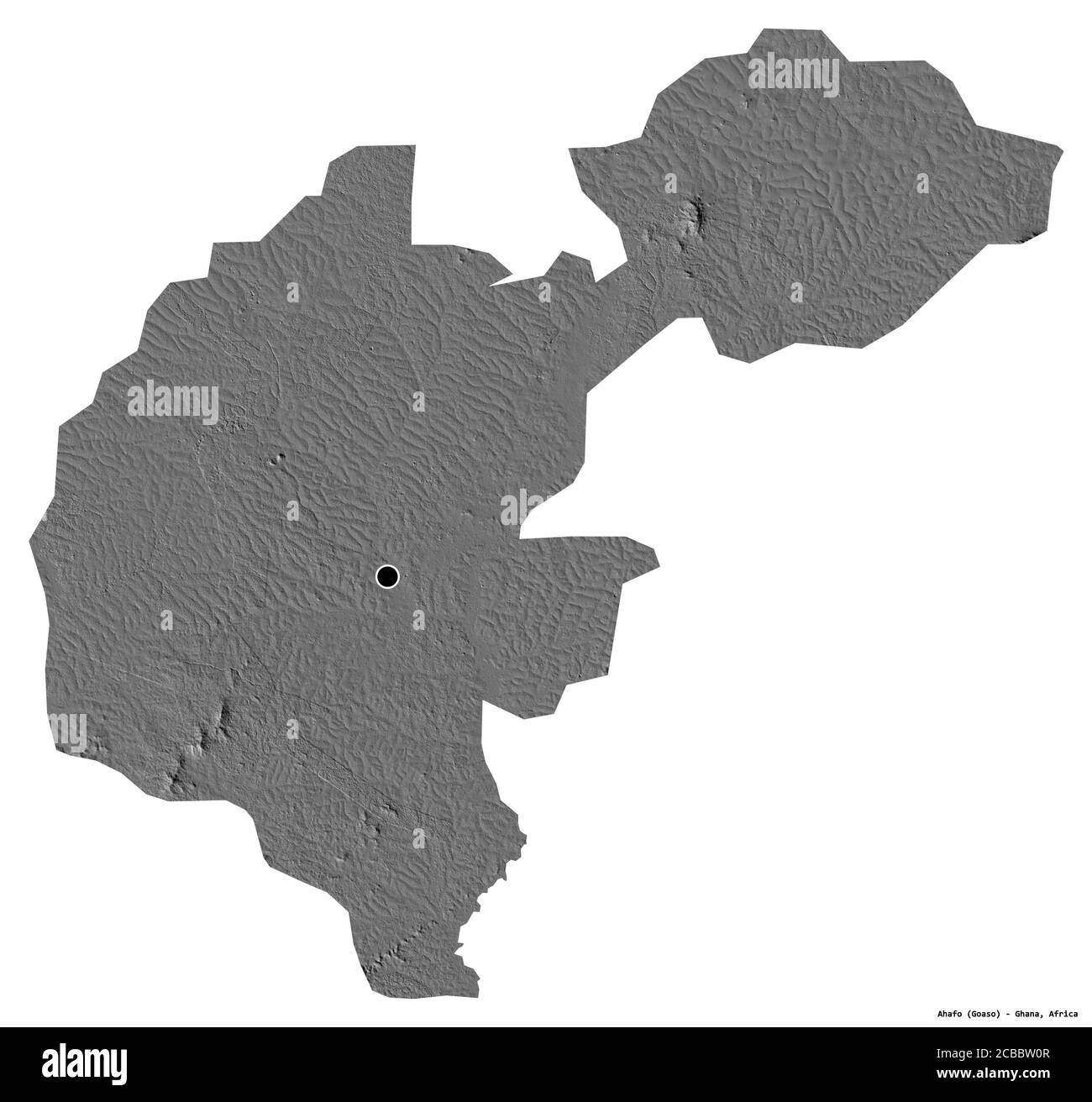Shape of Ahafo, region of Ghana, with its capital isolated on white ...