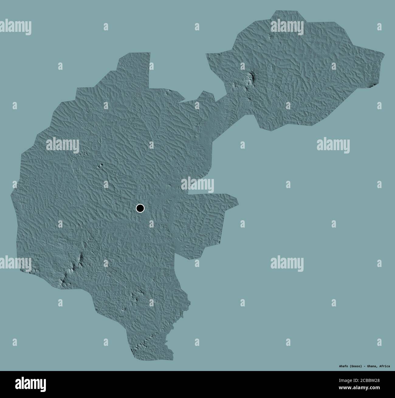 Shape of Ahafo, region of Ghana, with its capital isolated on a solid ...