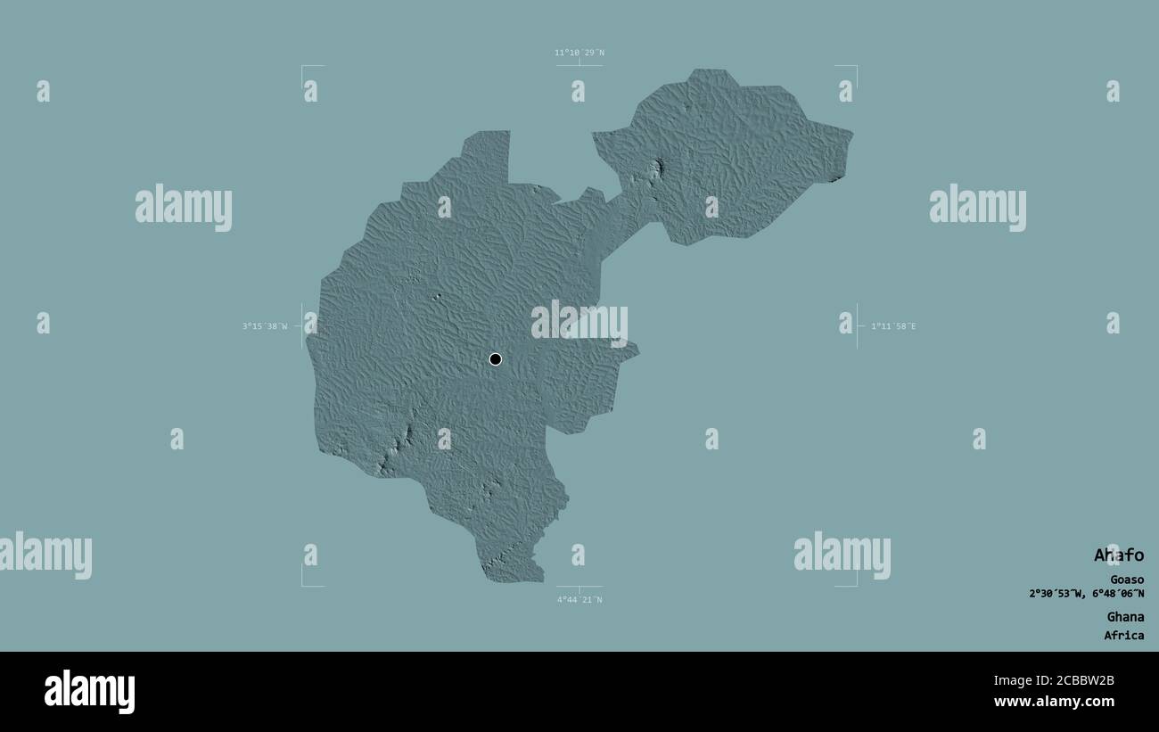 Area of Ahafo, region of Ghana, isolated on a solid background in a ...