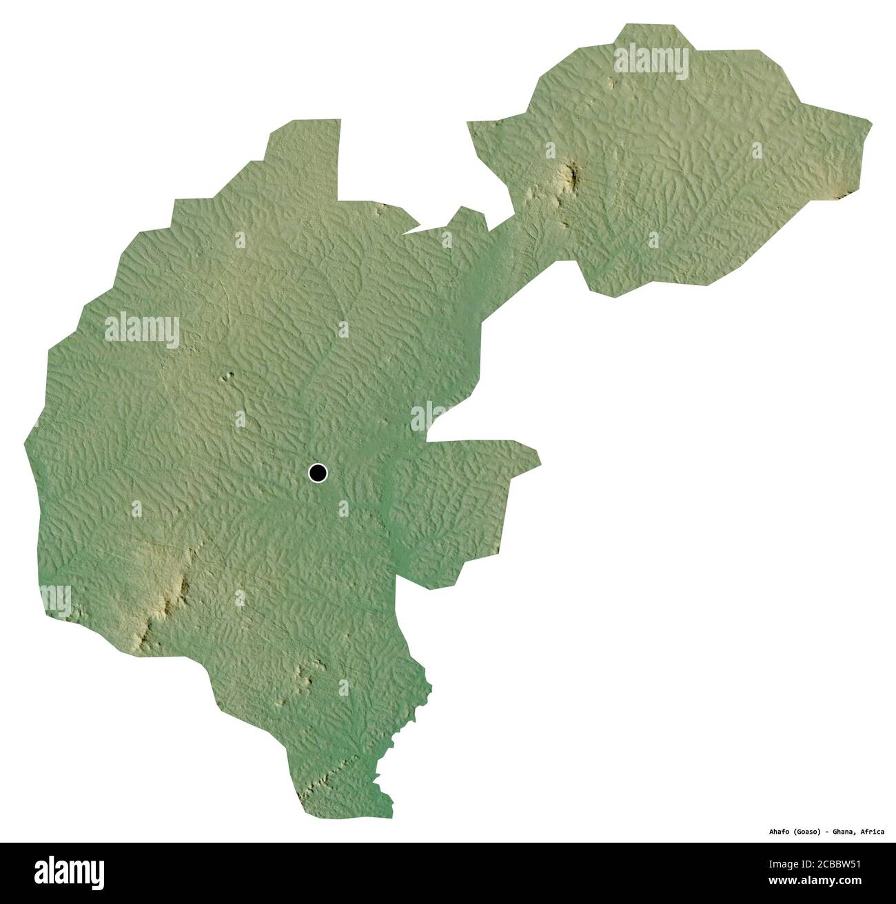 Shape of Ahafo, region of Ghana, with its capital isolated on white ...