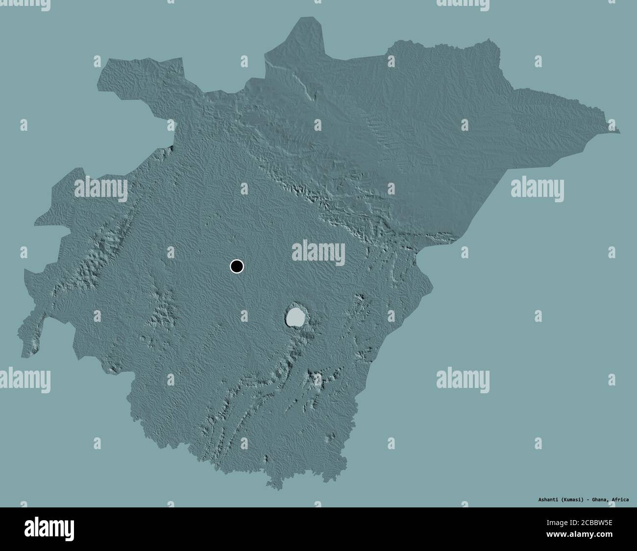Shape of Ashanti, region of Ghana, with its capital isolated on a solid ...