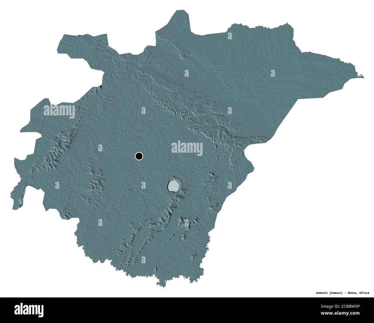 Shape of Ashanti, region of Ghana, with its capital isolated on white ...