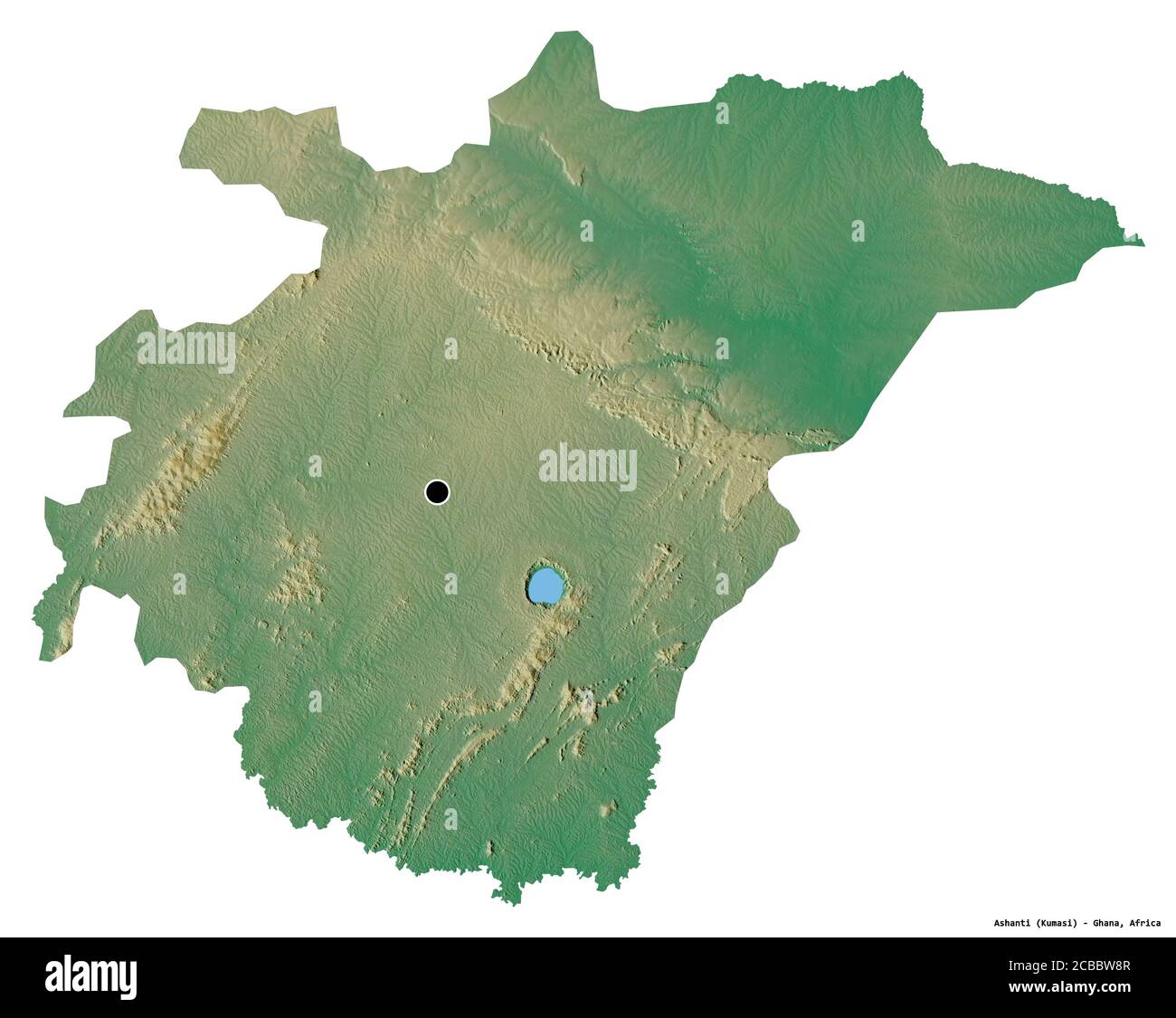 Shape of Ashanti, region of Ghana, with its capital isolated on white ...