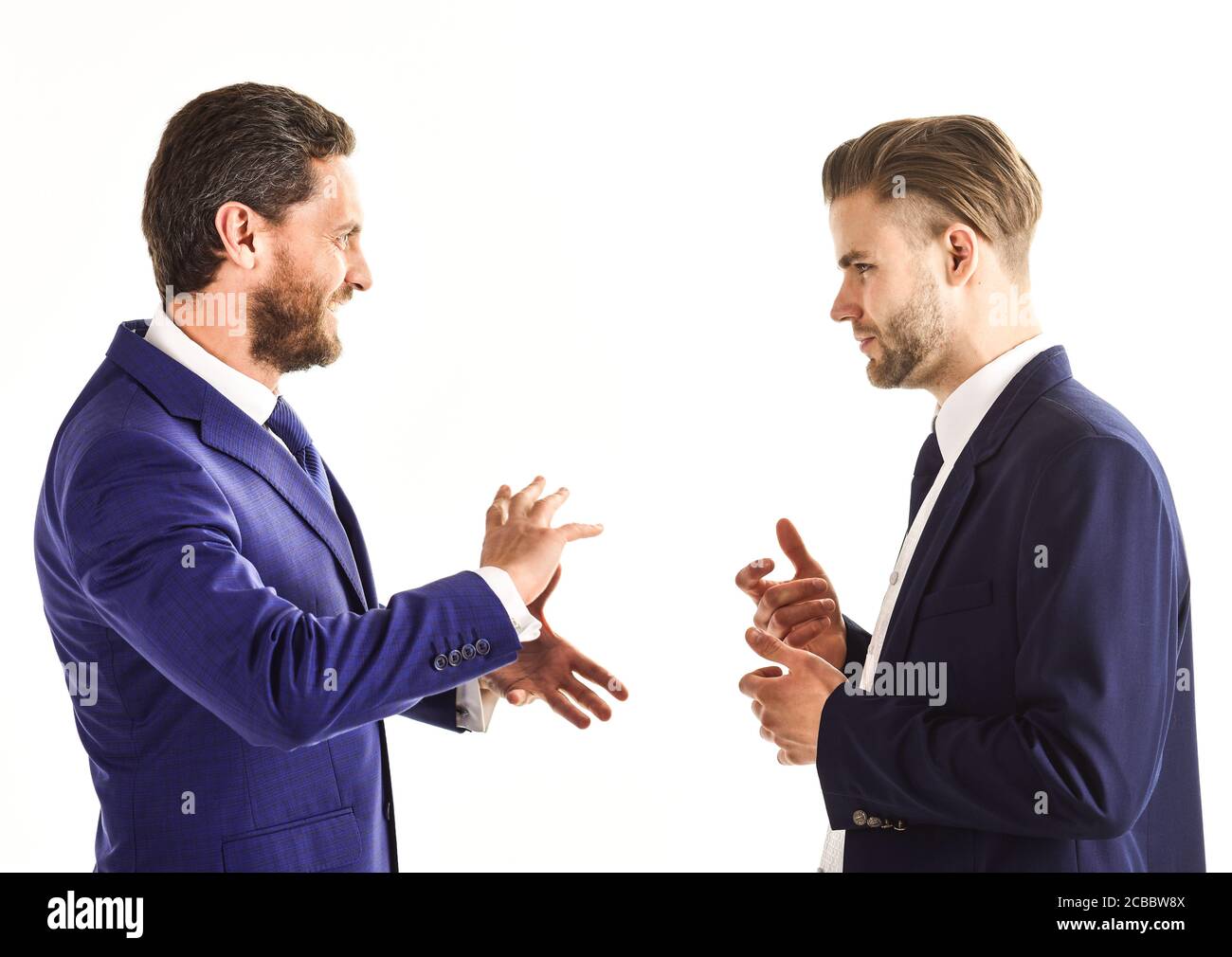 Businessman with smiling face and hands expression explaining business ...