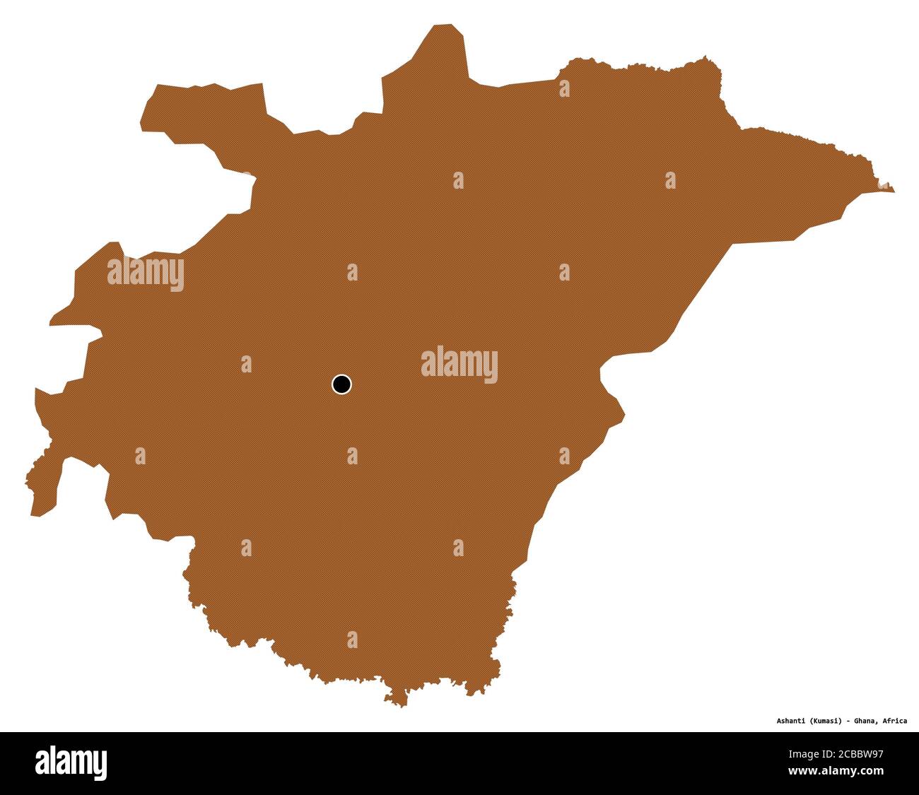 Shape of Ashanti, region of Ghana, with its capital isolated on white ...
