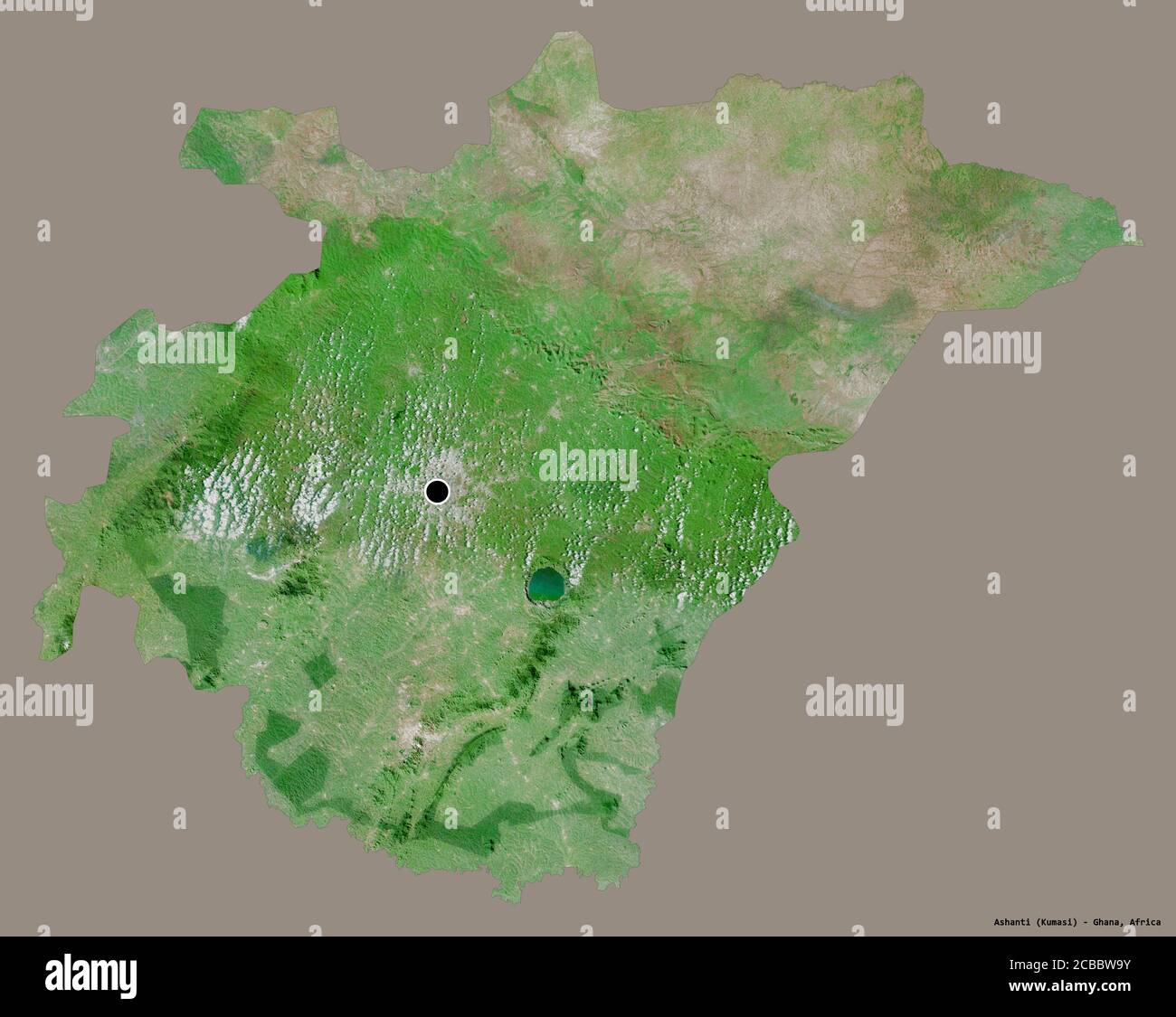 Shape of Ashanti, region of Ghana, with its capital isolated on a solid ...