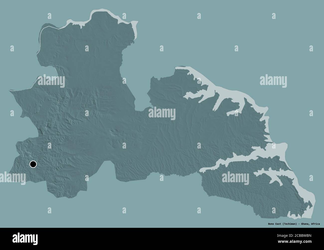 Shape of Bono East, region of Ghana, with its capital isolated on a ...