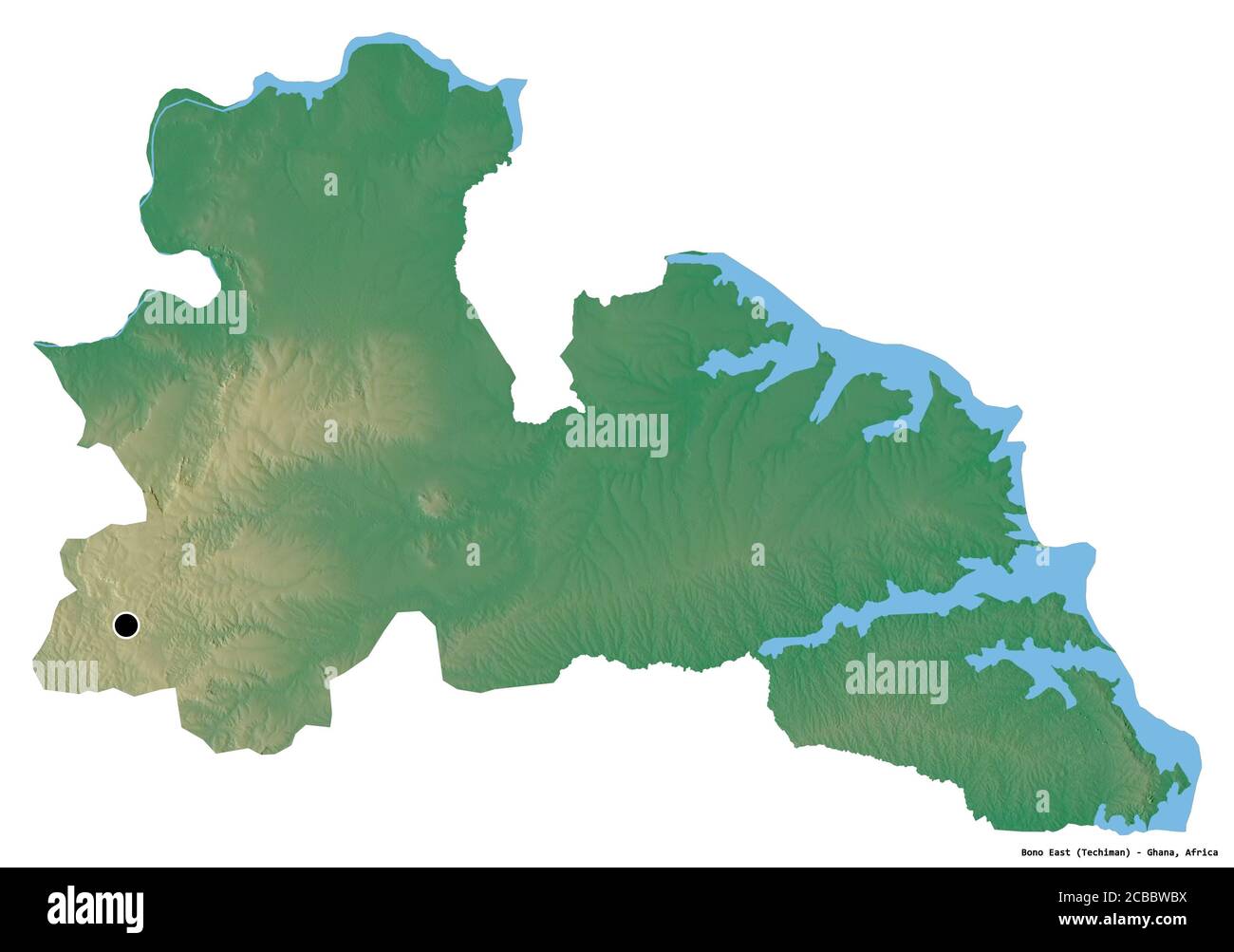Shape of Bono East, region of Ghana, with its capital isolated on white ...
