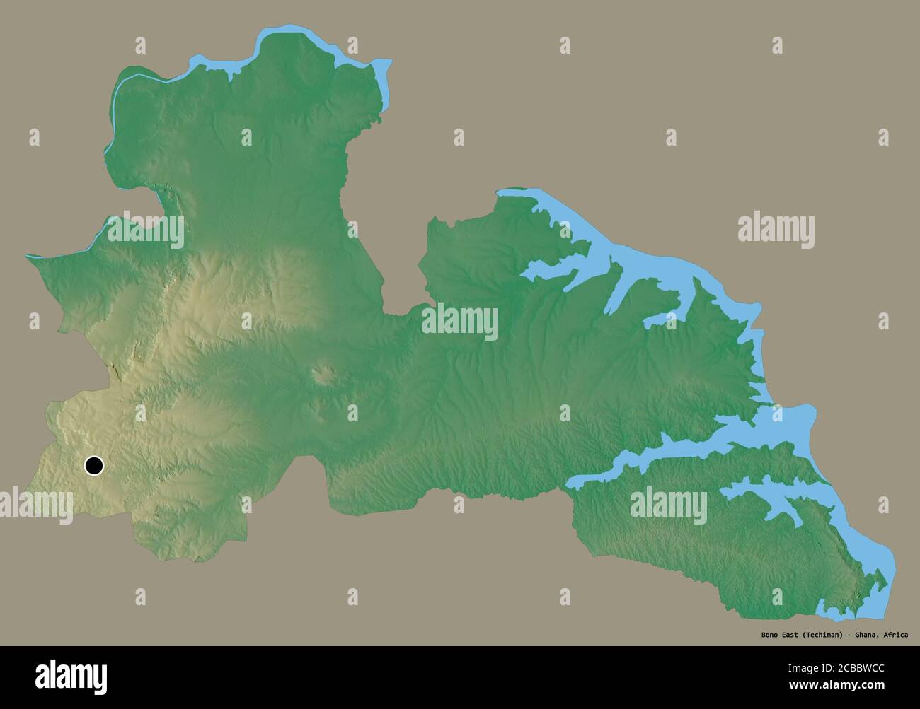 Shape of Bono East, region of Ghana, with its capital isolated on a ...