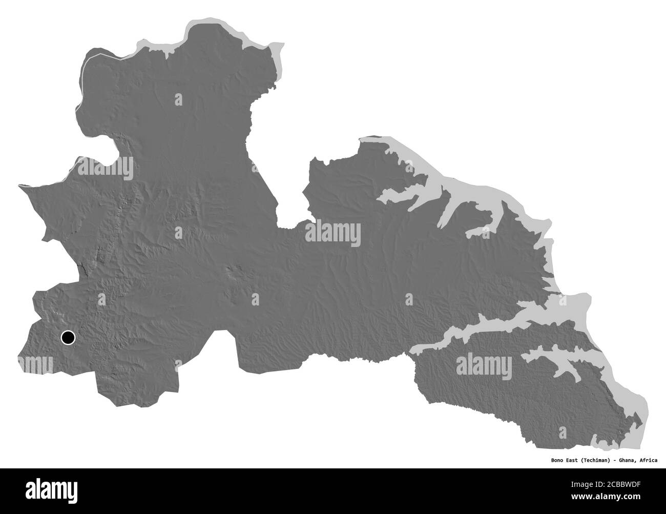 Shape of Bono East, region of Ghana, with its capital isolated on white ...
