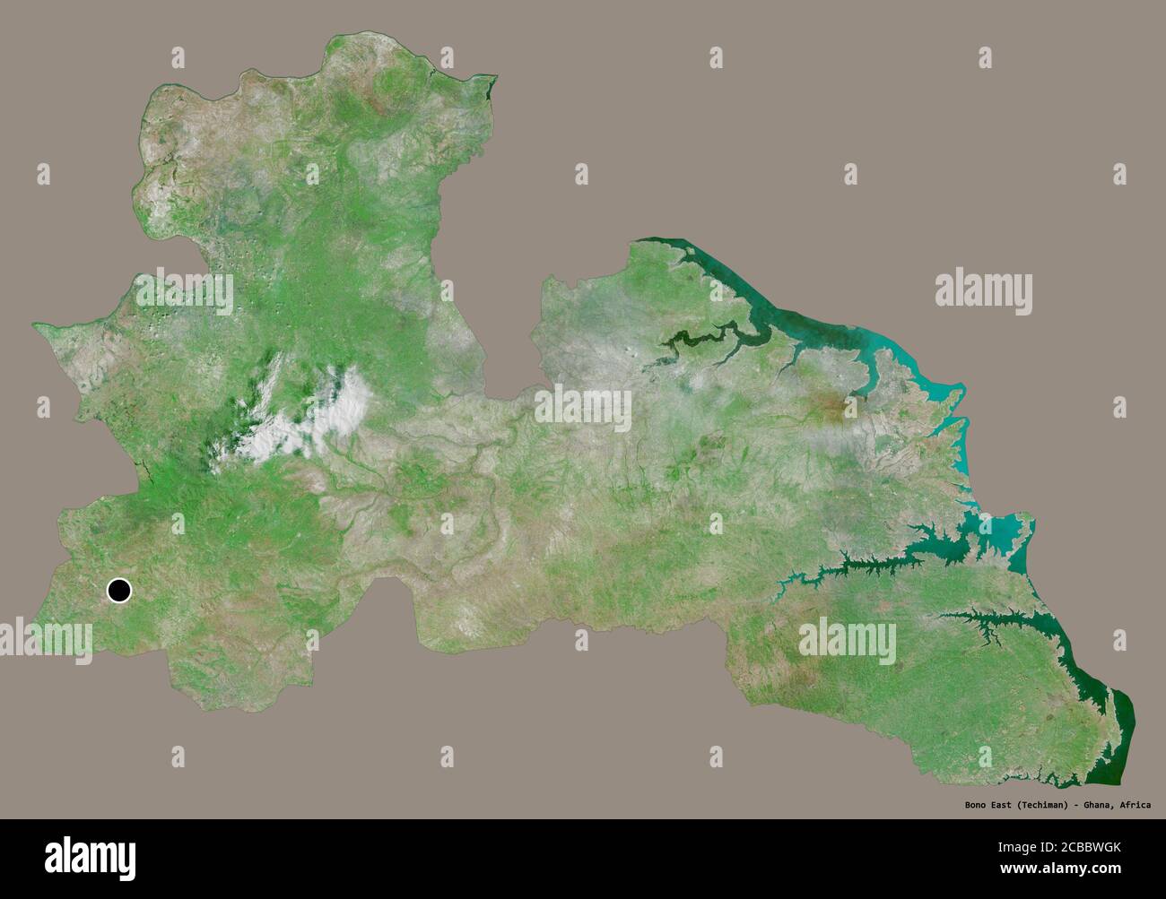 Shape of Bono East, region of Ghana, with its capital isolated on a ...