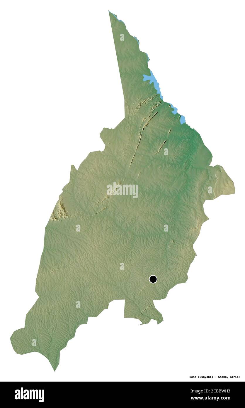 Shape of Bono, region of Ghana, with its capital isolated on white ...