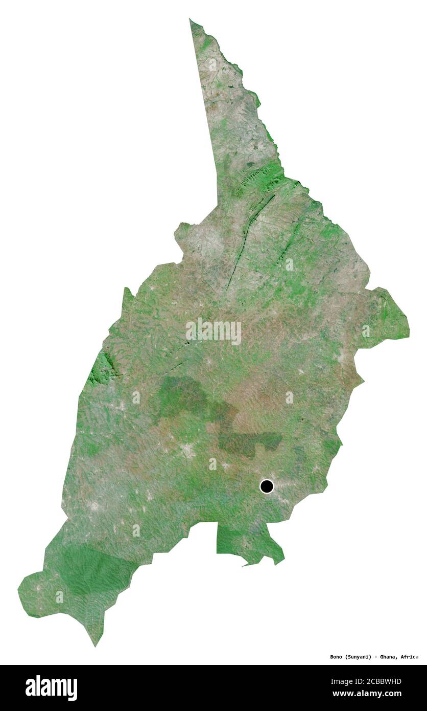 Shape of Bono, region of Ghana, with its capital isolated on white ...