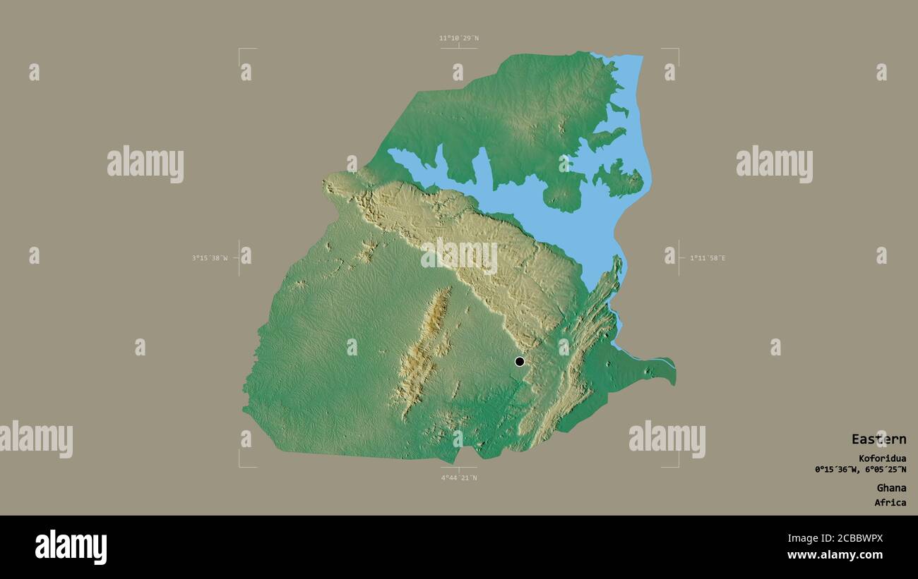 Area of Eastern, region of Ghana, isolated on a solid background in a ...