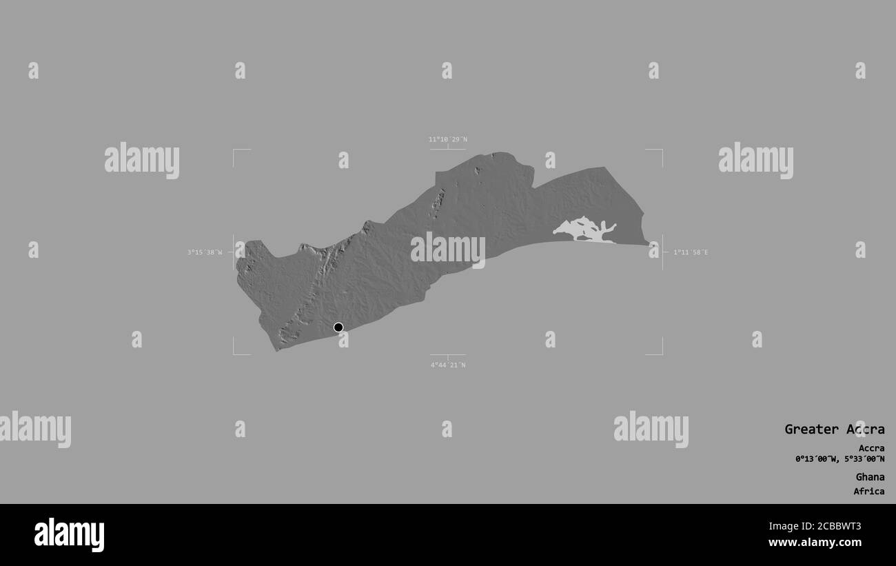 Area of Greater Accra, region of Ghana, isolated on a solid background ...