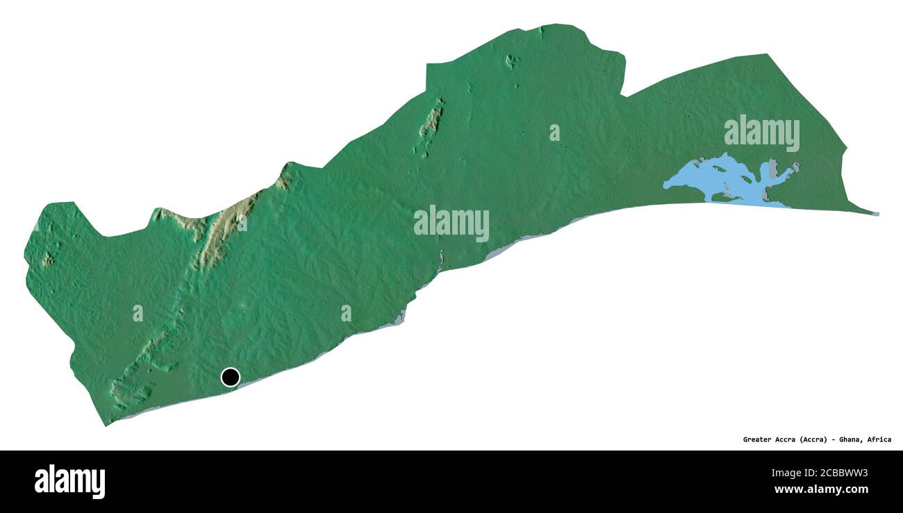 Shape of Greater Accra, region of Ghana, with its capital isolated on ...