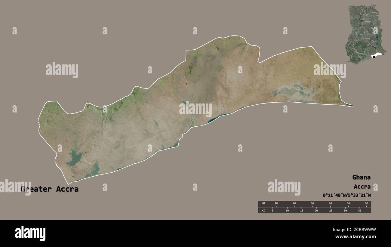 Shape of Greater Accra, region of Ghana, with its capital isolated on ...