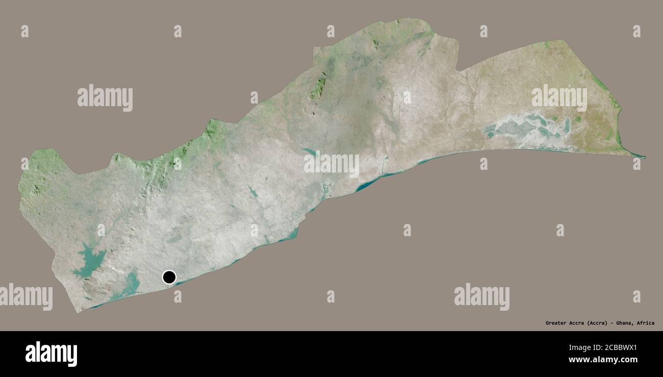 Shape of Greater Accra, region of Ghana, with its capital isolated on a ...