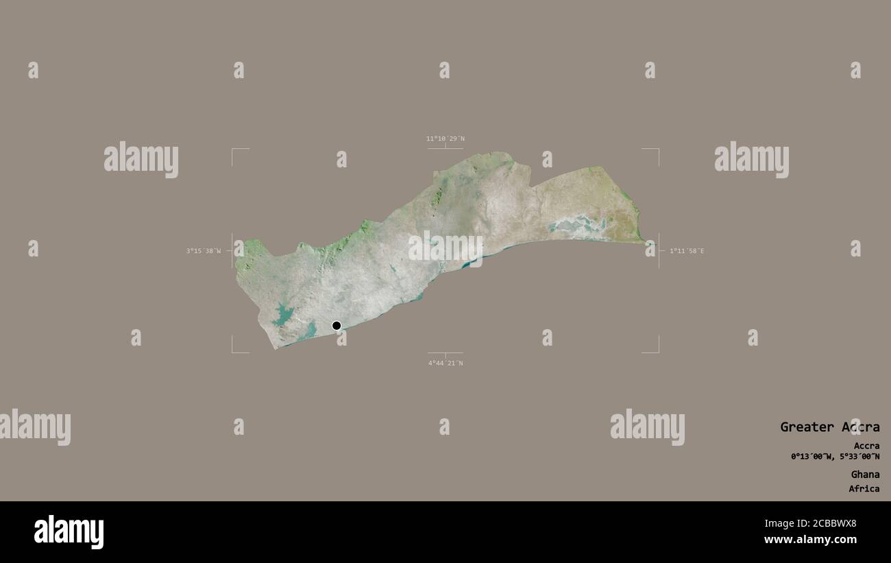 Area of Greater Accra, region of Ghana, isolated on a solid background ...