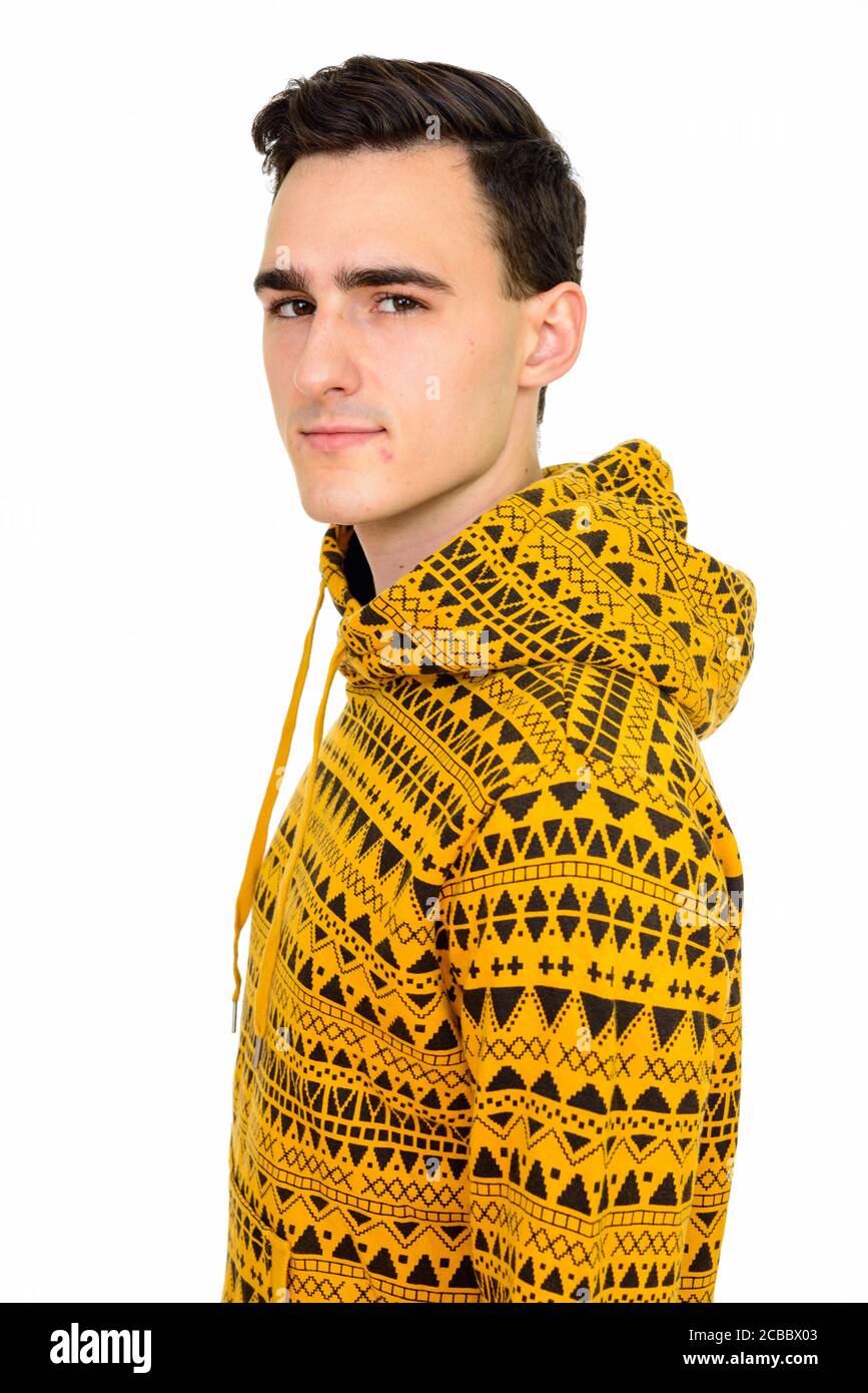 Studio shot of young handsome Caucasian man isolated against white ...