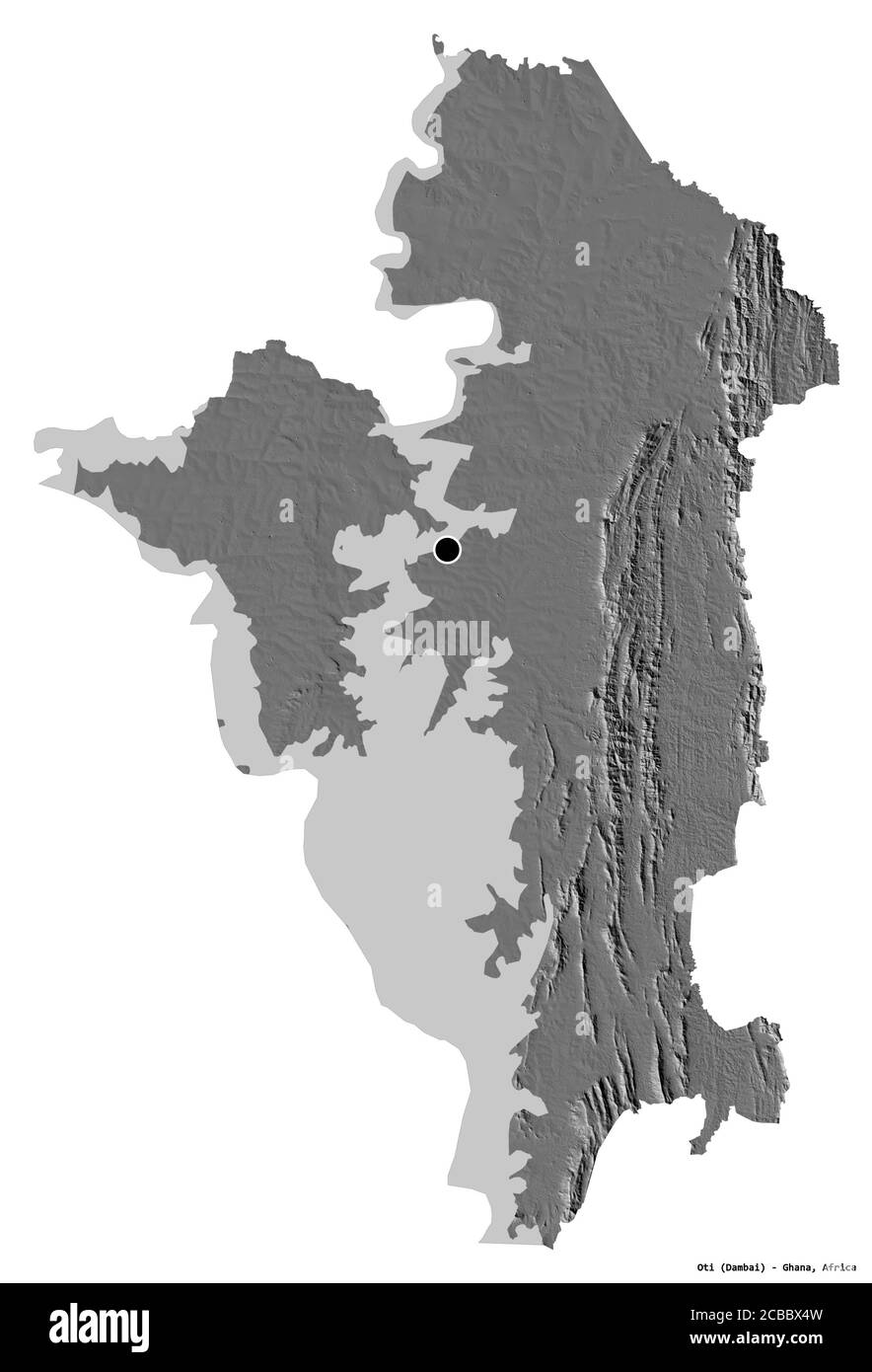 Shape of Oti, region of Ghana, with its capital isolated on white ...