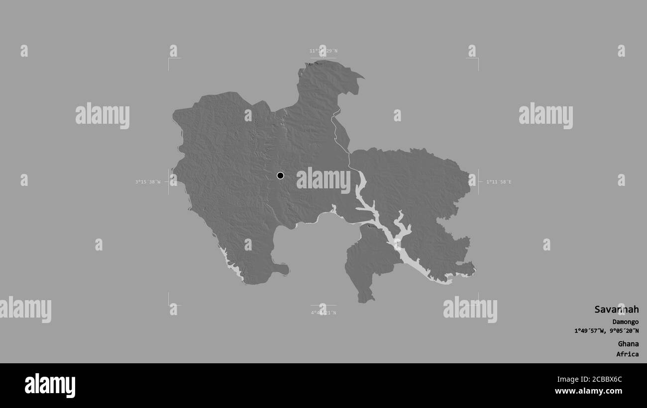 Area of Savannah, region of Ghana, isolated on a solid background in a ...