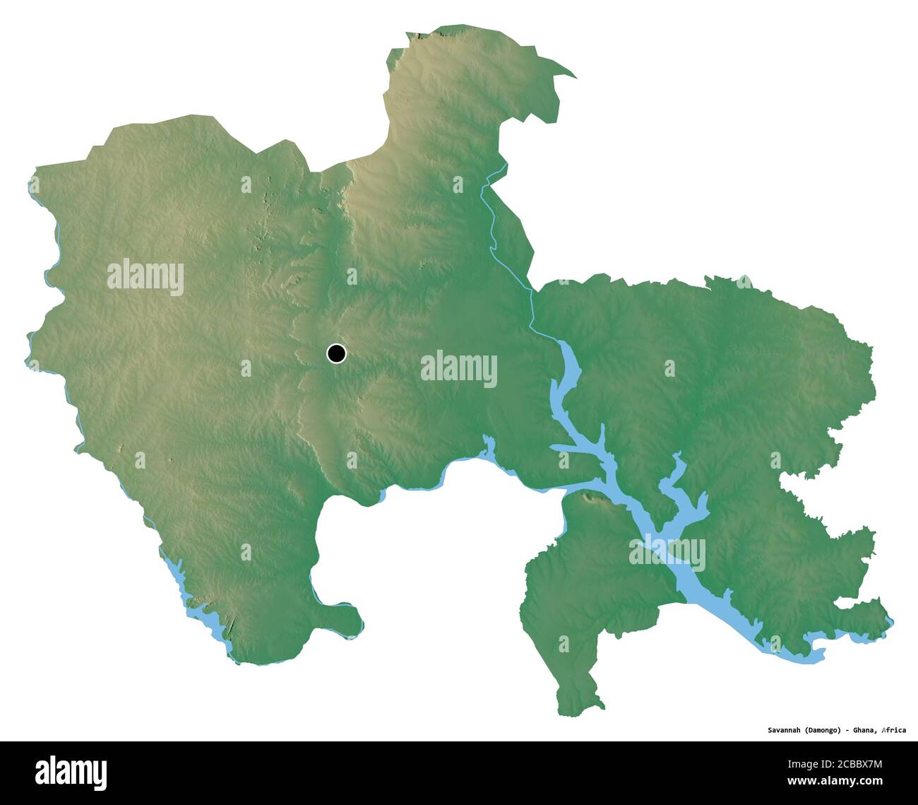 Shape of Savannah, region of Ghana, with its capital isolated on white ...