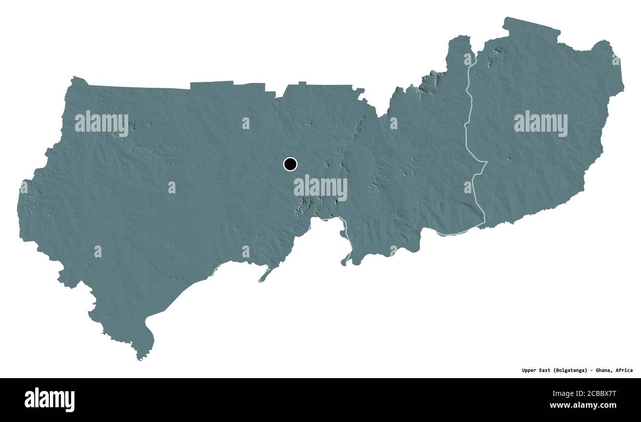 Shape of Upper East, region of Ghana, with its capital isolated on ...