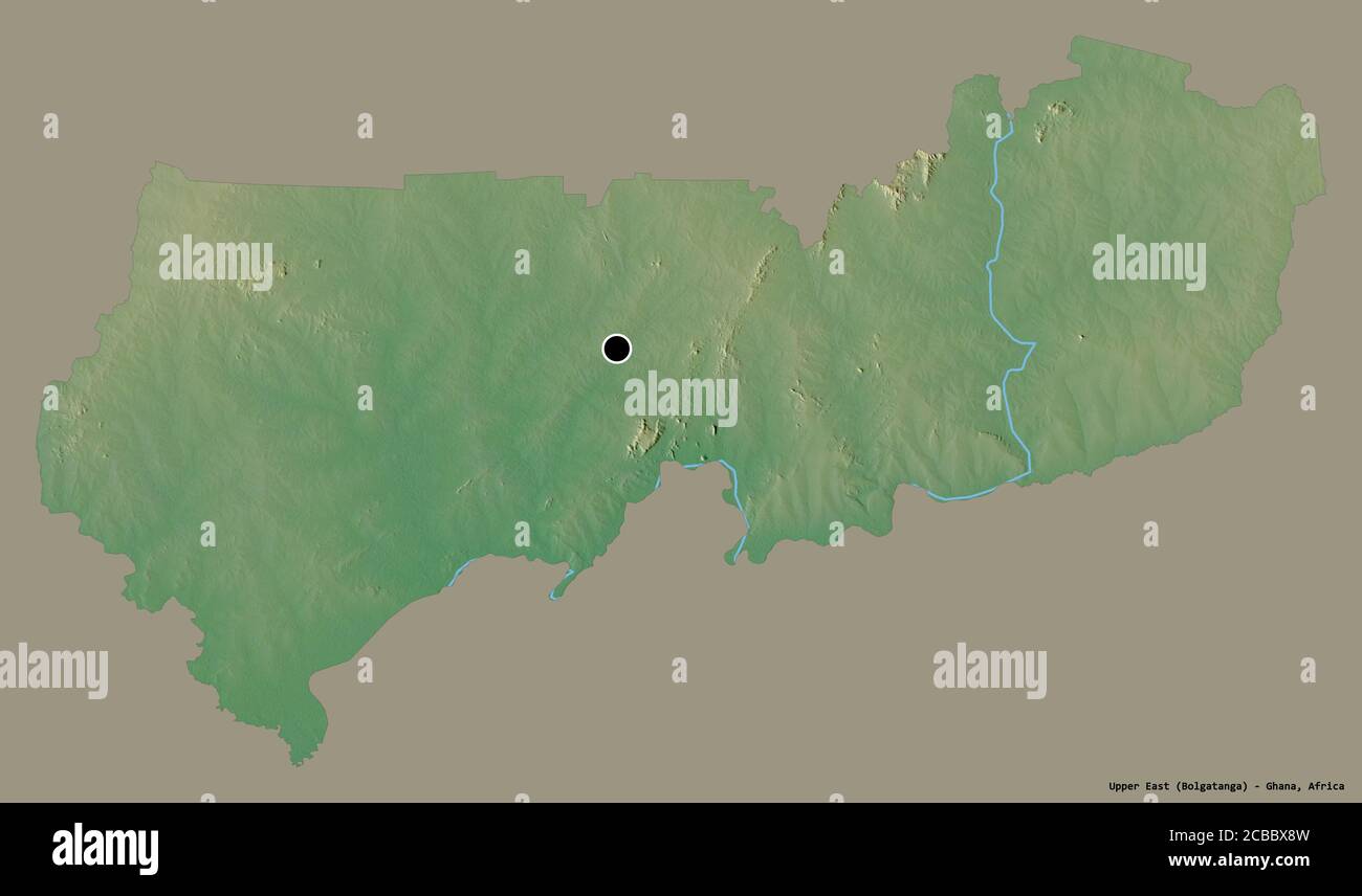 Shape of Upper East, region of Ghana, with its capital isolated on a ...