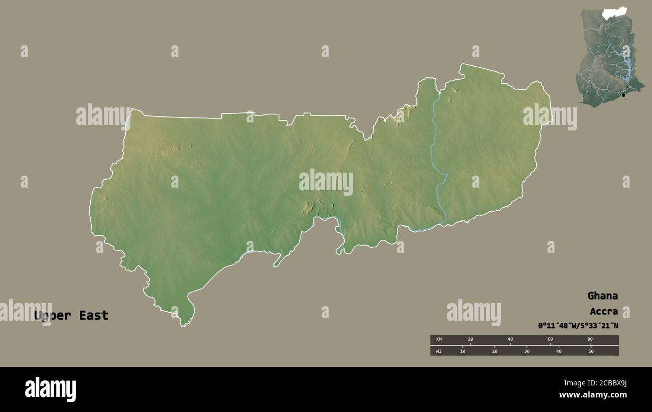 Shape of Upper East, region of Ghana, with its capital isolated on ...