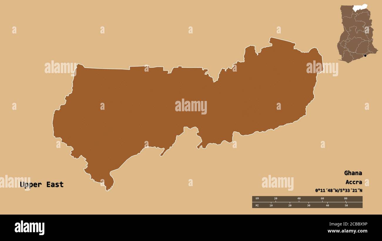 Shape of Upper East, region of Ghana, with its capital isolated on ...