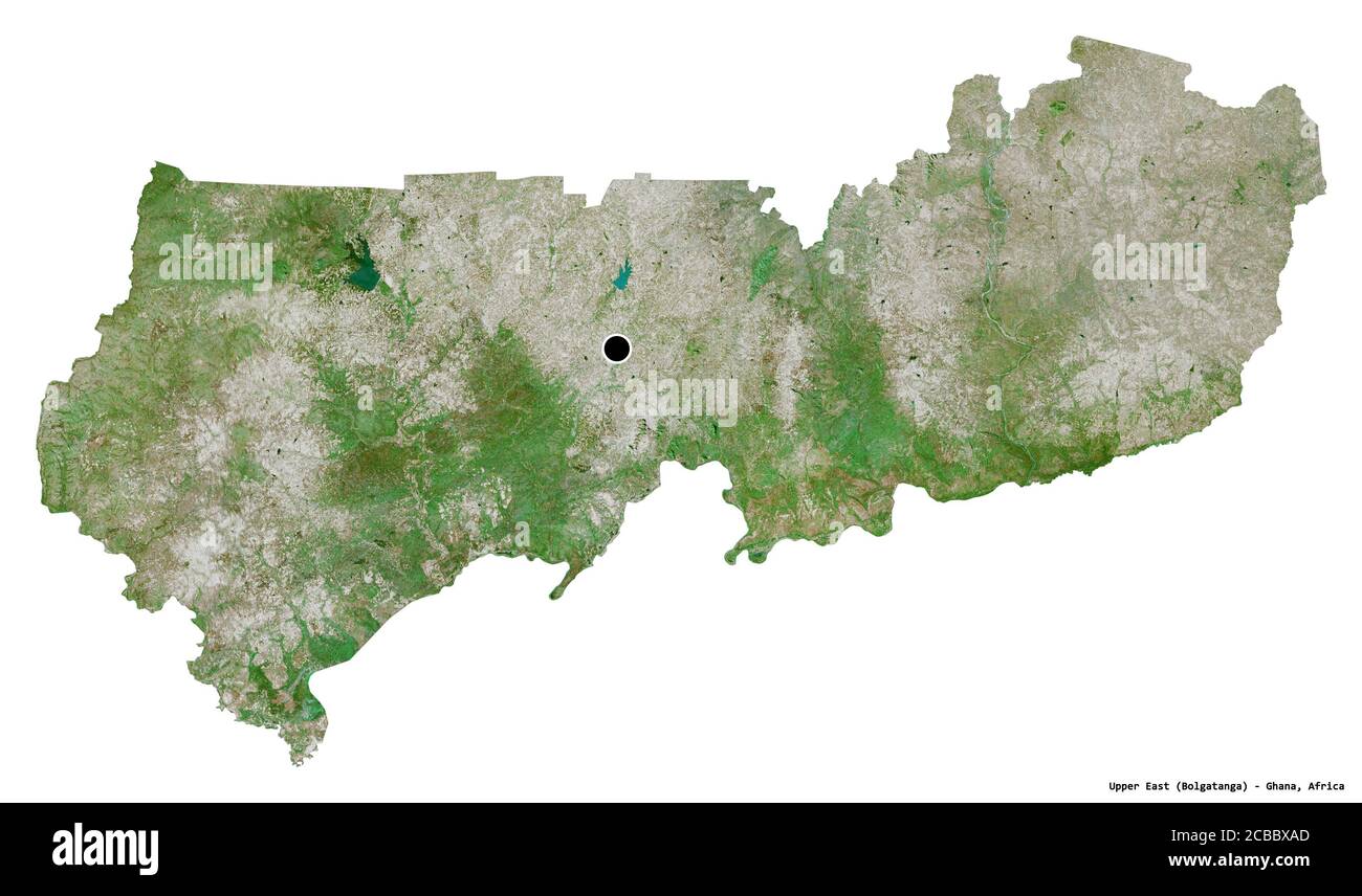 Shape of Upper East, region of Ghana, with its capital isolated on ...