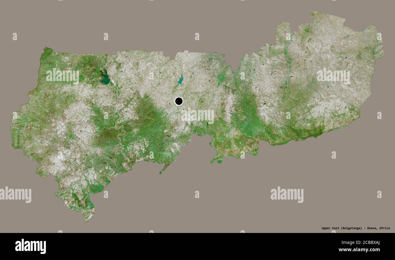 Shape of Upper East, region of Ghana, with its capital isolated on a ...