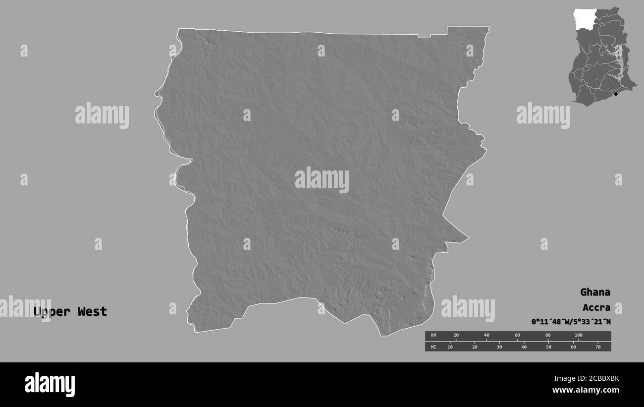 Shape of Upper West, region of Ghana, with its capital isolated on ...