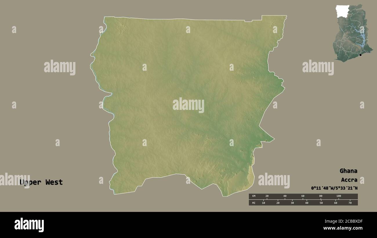 Shape of Upper West, region of Ghana, with its capital isolated on ...