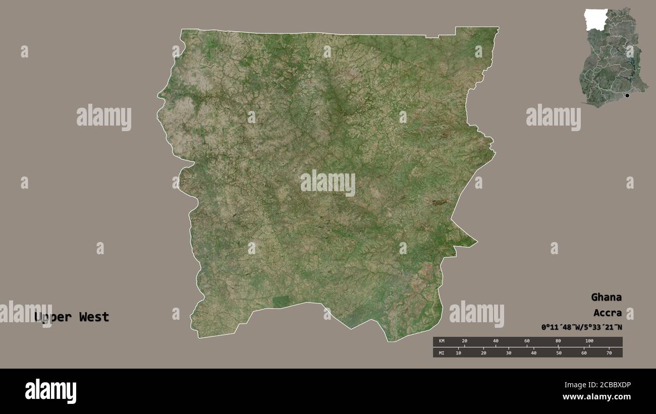Shape of Upper West, region of Ghana, with its capital isolated on ...