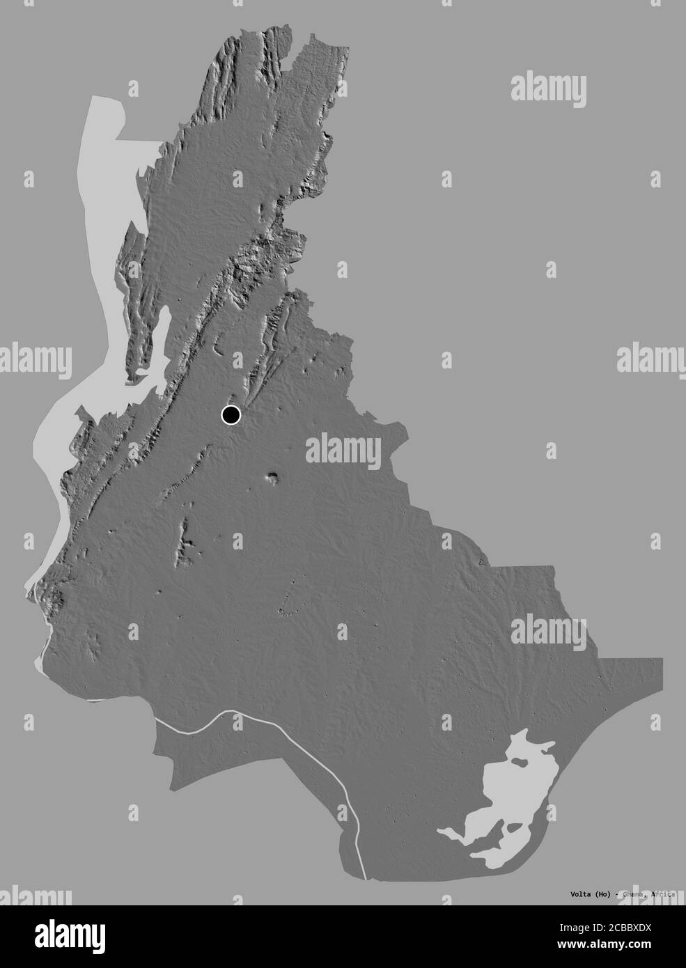 Shape of Volta, region of Ghana, with its capital isolated on a solid ...