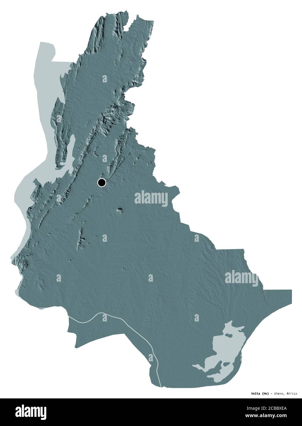 Shape of Volta, region of Ghana, with its capital isolated on white ...