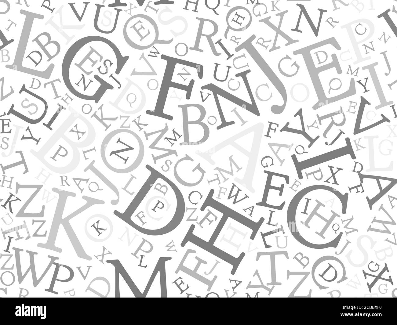 Seamless background pattern mosaic of grey letters on white background ...