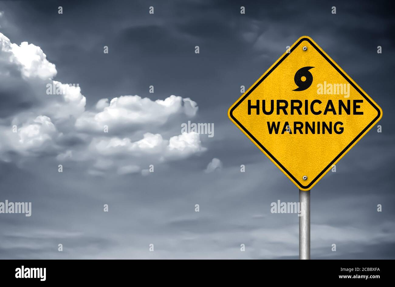 Hurricane warning road sign Stock Photo - Alamy
