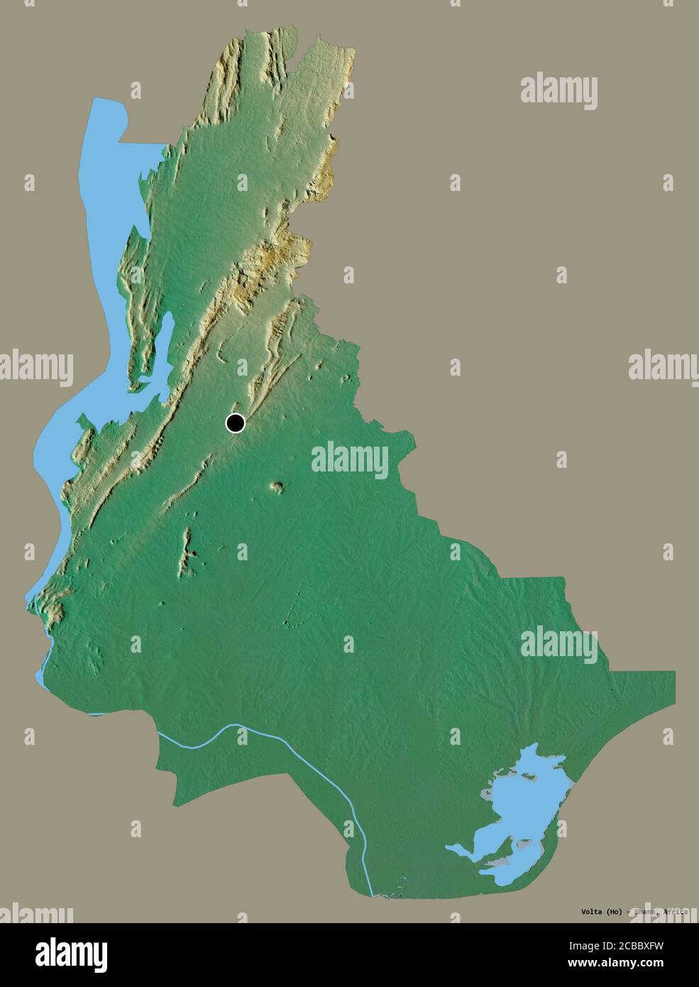Shape of Volta, region of Ghana, with its capital isolated on a solid ...
