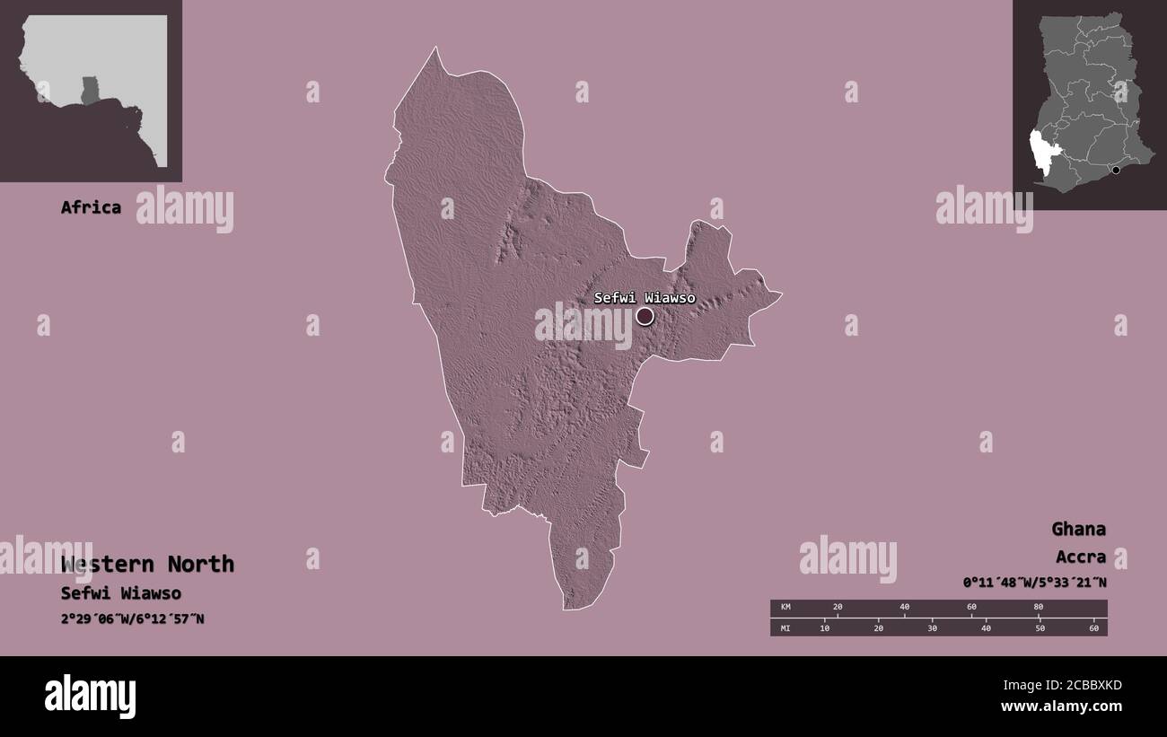 Shape of Western North, region of Ghana, and its capital. Distance ...