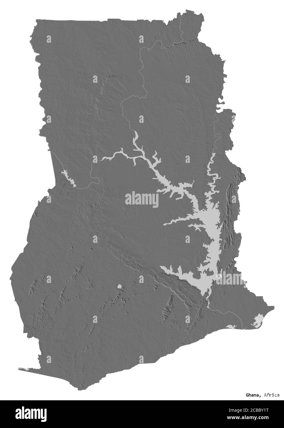 Shape of Ghana with its capital isolated on white background. Bilevel ...
