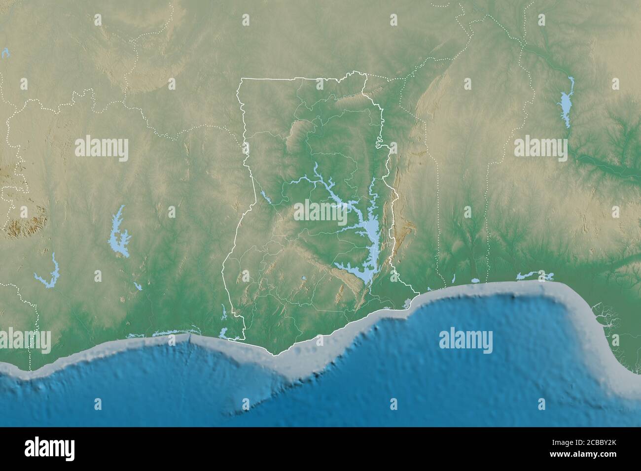 Extended area of Ghana with country outline, international and regional ...