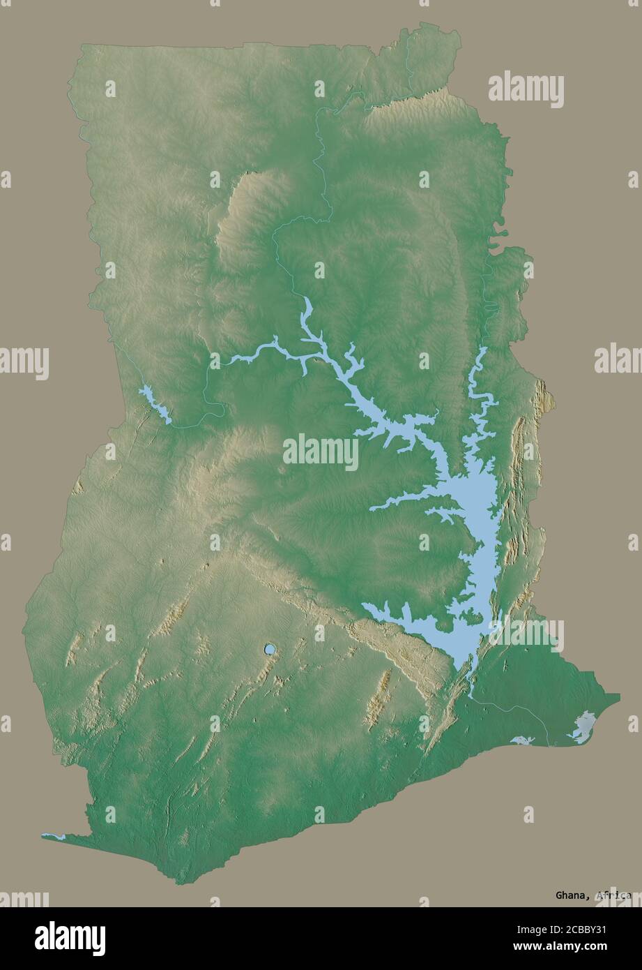 Shape of Ghana with its capital isolated on a solid color background ...