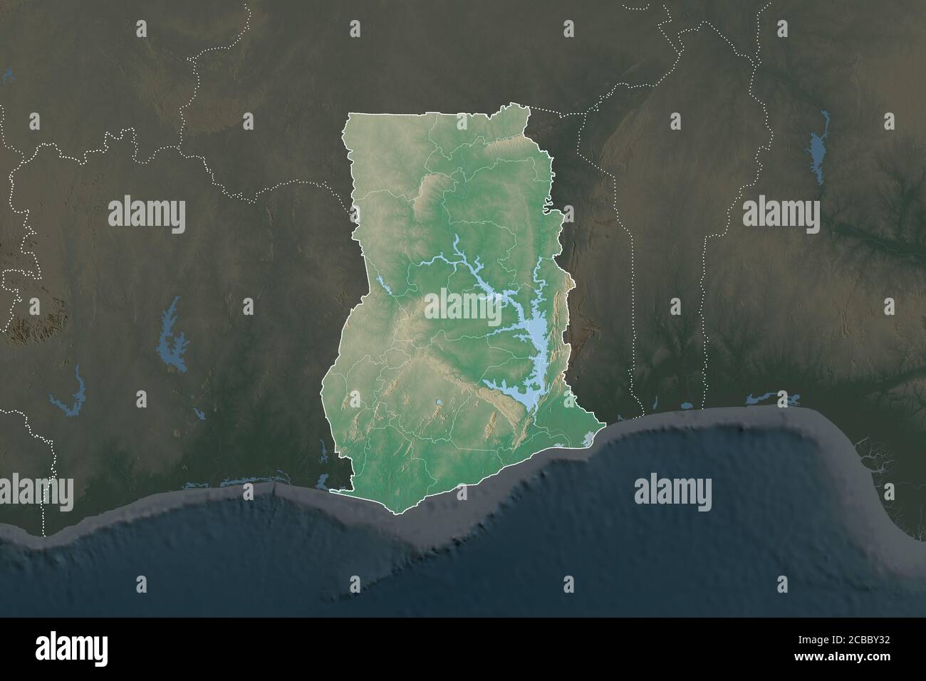 Shape of Ghana separated by the desaturation of neighboring areas ...
