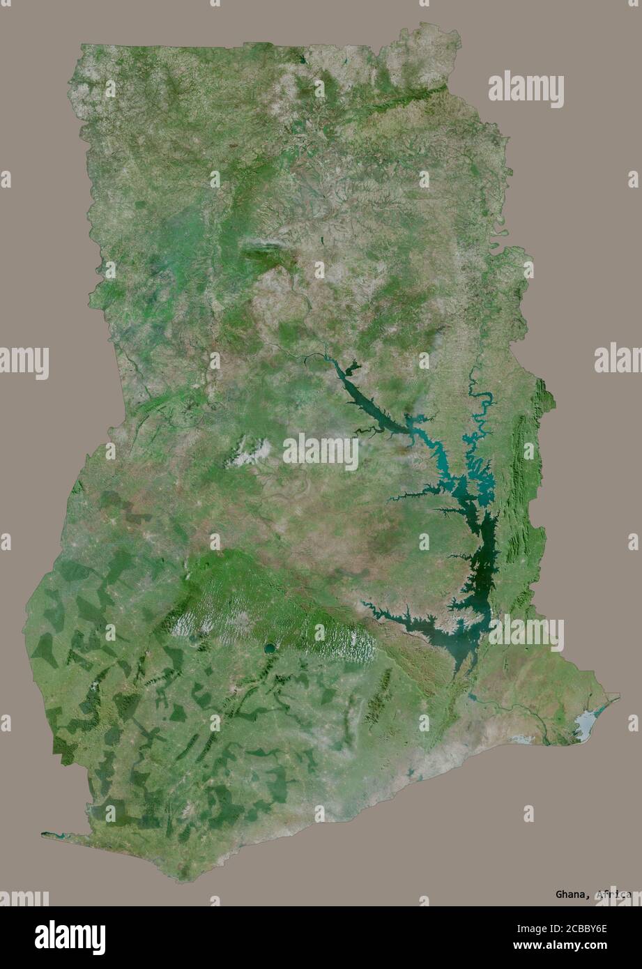 Shape of Ghana with its capital isolated on a solid color background ...