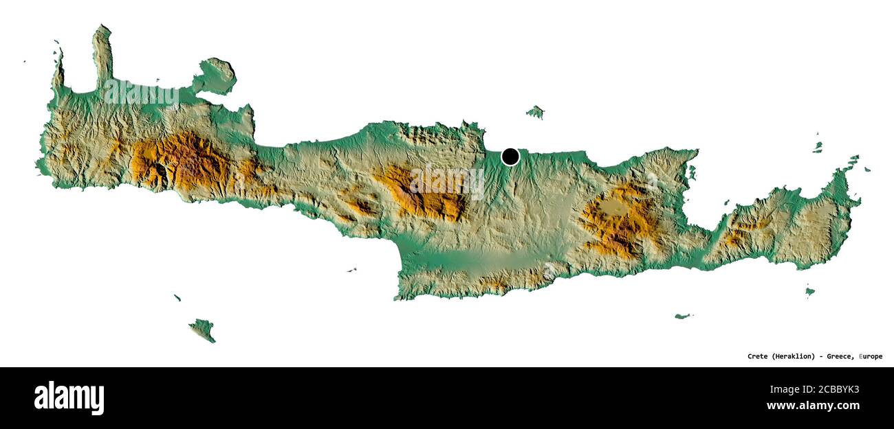 Shape of Crete, decentralized administration of Greece, with its capital isolated on white ...